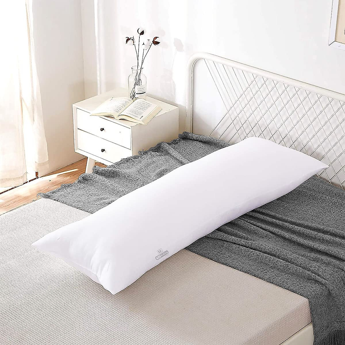 SGI Body Pillow Cover, 100% Smooth Egyptian Cotton 600 TC, Luxurious, Breathable, Cooling Body Pillow Cover, Solid White, 21x56, Pack of 1 Envelope Style