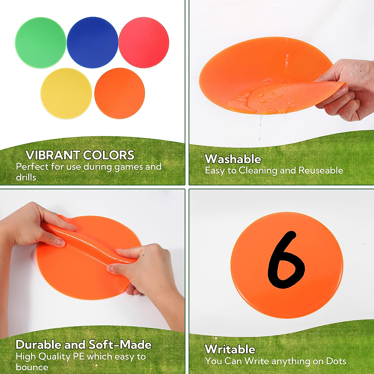 WUSHUANG 10 Inch Poly Vinyl Spot Markers- Non Slip Rubber Agility Markers Flat Field Cones Floor Dots-for Exercise Drills, Sports, Games, Speed Agility Training -10 Pcs