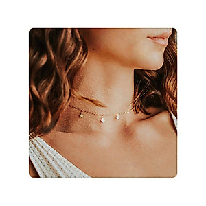 S.J JEWELRY Women Simple Delicate Full Moon 14K Gold Plated/Rose Gold/Silver Plated Layered Pendant Handmade Star Chokers Necklaces CK-Star