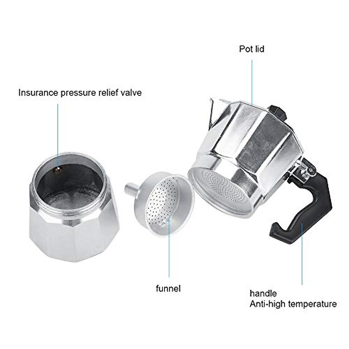 Mocha Pot, Aluminum Classic Espresso Coffee Maker Stove Moka Pot Home Office Use 100ML 2-Cups