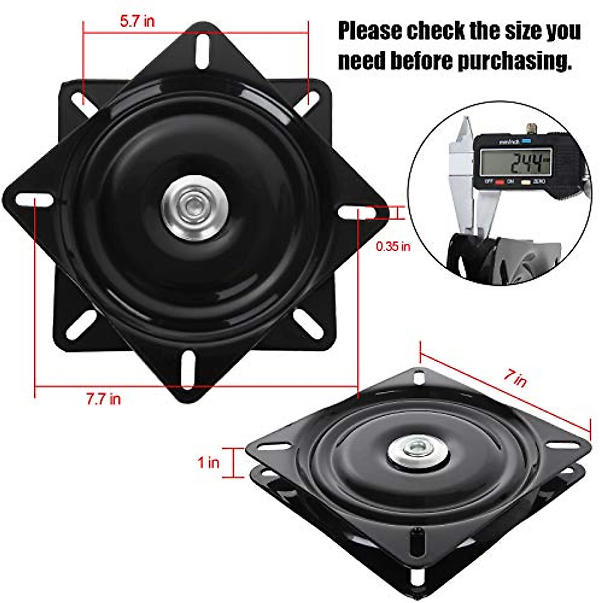 2 Pack 7 Inch Heavy Duty Bar Stool Swivel Replacement for Recliner Chair, Square Swivel Mechanism for Furniture, Seat Swivel Base Bar Stool Swivel Mount Plate, Ball Bearing Swivel Boat Seat, Black