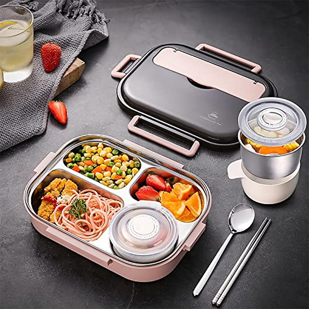 GYYGRY Lunch Box Stainless Steel Bento Box With Insulated Bag and Cutlery,1500ml,4 Compartments,Big Bento Box for adults and Work,Lunch Container Set