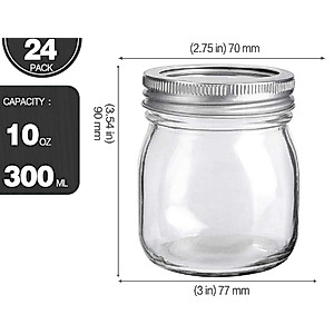 KAMOTA DIY Spice/Mason Jars 10 oz With Regular Lids and Bands, Ideal for Jam, Honey, Wedding/ Shower Favors, 24 PACK, 30 Whiteboard Labels Included