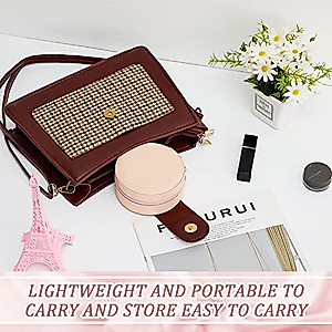 6 Pcs Travel Jewelry Case Bridesmaid Gift Boxes Jewelry Travel Organizer Small Round Jewelry Box Mini Storage PU Leather (Pink)