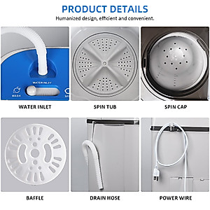 JANREAY Portable Washing Machine 24Lbs Portable Washer and Dryer, Washer(16Lbs) and Spinner(8Lbs) Cycle Combo 2 In 1 Compact Mini Twin Tub Washing Machine for Apartments, Dorms, Camping and More Grey