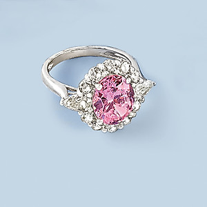 Ross-Simons 4.00 Carat Simulated Pink Sapphire and 2.00 ct. t.w. CZ Ring in Sterling Silver. Size 6