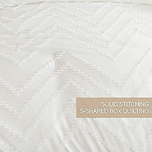 Nanko Twin Size Comforter Set White Tufted Jacquard Boho Soft Shabby Chic Reversible Down Alternative Microfiber Bedding - All Season Duvet and 1 Pillowcases Farmhouse Bed Sets Women Men 68 x 90 2pc