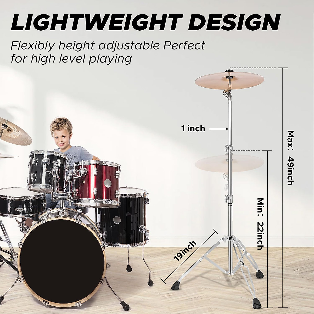 Starfavor Straight Cymbal Stand Double Braced Support Adjustable Height 22"-49", Heavy Duty Double Braced Legs with Non-Slip Rubber Feet for Sturdiness(ST 800)