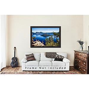 Pacific Northwest Photography Print (Not Framed) Picture of Crater Lake on Summer Day in Oregon Cascade Mountains Wall Art Nature Decor (12" x 18")