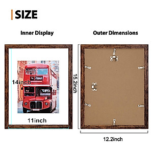 Fixwal 11x14 Picture Frame Set of 2, Display Pictures 8x10 with Mat or 11x14 without Mat, Rustic Brown Photo frame for Wall Mounting