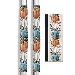 Fall Burlap Refrigerator Door Handle Covers Set of 2 for Dishwasher Microwave Oven Fridge Stove Appliance Door Handles,Washable Kitchen Decor Accessories,Teal Orange White Pumpkin Eucalyptus Leaves