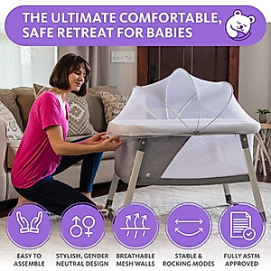 ComfyBumpy Travel Bassinet for Baby - Rocking & Sturdy Cradle - Includes Carry Case, Mosquito Net, Mattress, Sheets, Infant Crib, and Urine Pad - Portable Bed Side Sleeper for Newborn Babies