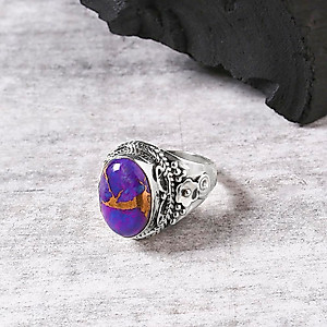YoTreasure Purple Copper Turquoise Solid 925 Sterling Silver Chunky Ring Jewelry