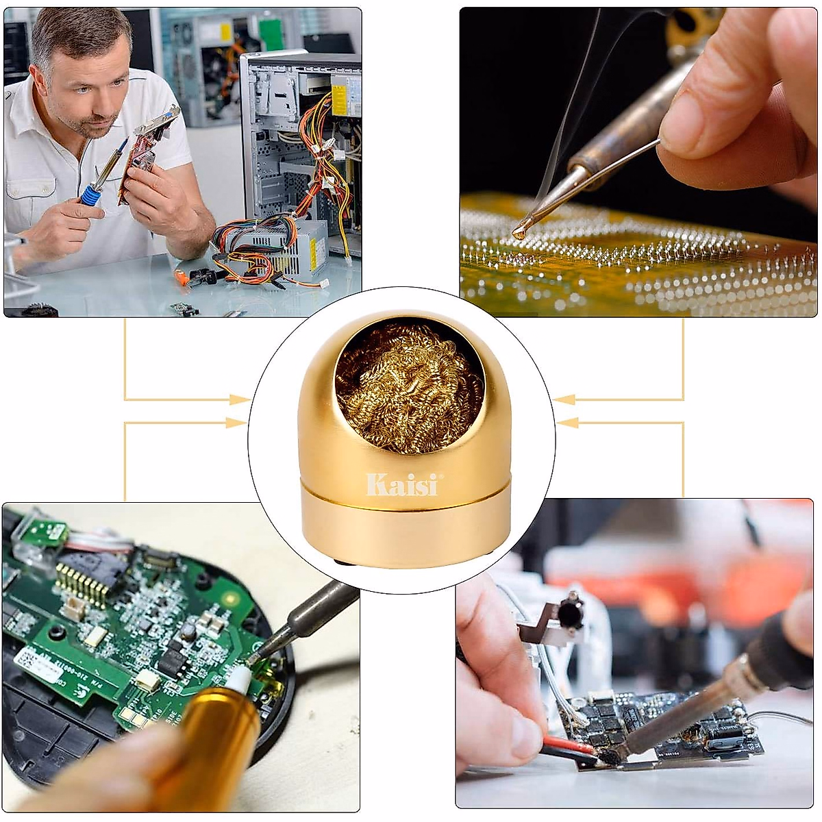 Kaisiking Soldering Iron Tip Cleaner Solder Tip Cleaning Wire and Holder Station Soft Coiled Brass with 3 Pcs Solder Tip Cleaning Wire and 1 Pcs Holder For Cleaning Soldering Irons and Tips