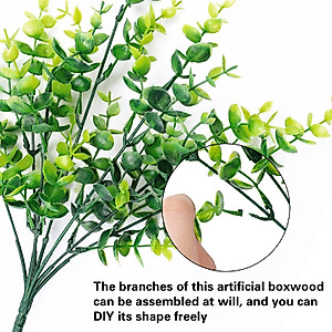 COCOBOO 8pcs Artificial Boxwood Stems for Artificial Flowers Outdoors Decor, Unfading in The Sun Plastic Plant, Fake Foliage Shrubs Greenery for Home Farmhouse Garden Wedding Indoor Outside Decoration