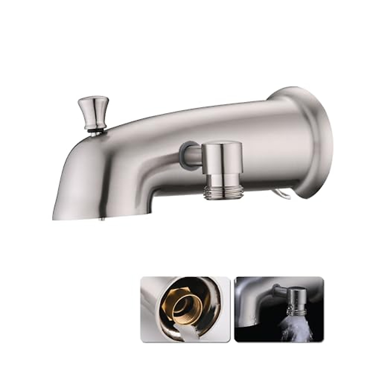 RAINREVIVE All Metal Tub Spout with Diverter for Hand Held Shower, Fits for Threaded 1/2" or 3/4" IPS, Bathtub Faucet with Shower Diverter Universal Tub Diverter Spout, Brushed Nickel