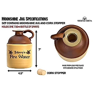 Thousand Oaks Barrel Co. Personalized Glass Moonshine Jug 750ml (0.2 gallon) - Traditional Style Engraved Glass Liquor Decanter Bottle with Cork Stopper and Finger Ring, Ideal for XXX Moonshiner (MJ1)