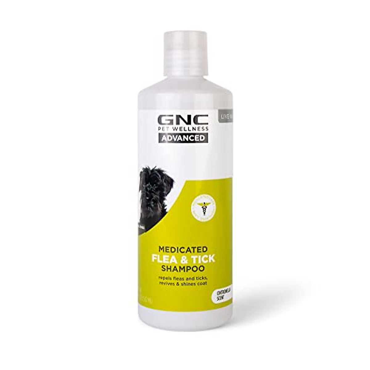 GNC Advanced Medicated Flea & Tick Shampoo for Dogs, 17 oz | Natural Flea & Tick Dog Shampoo Helps Repel Fleas & Ticks | pH Balanced Dog Shampoo in Citronella Scent (FF15156)