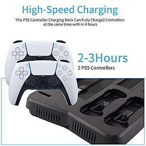 PS5 controller charger，Multifunctional PS5 cooling base,Cooler Fan for PS5 console, Improve the operational life span， Dual handles can be charged at the same time