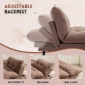 Siiejia Futon Sofa Bed, Convertible Sleeper Futon Couch Loveseat Adjustable Backrest Couch Bed Small Splitback Modern Sofa for Living Room, Bedroom, Office, Apartment, Brown