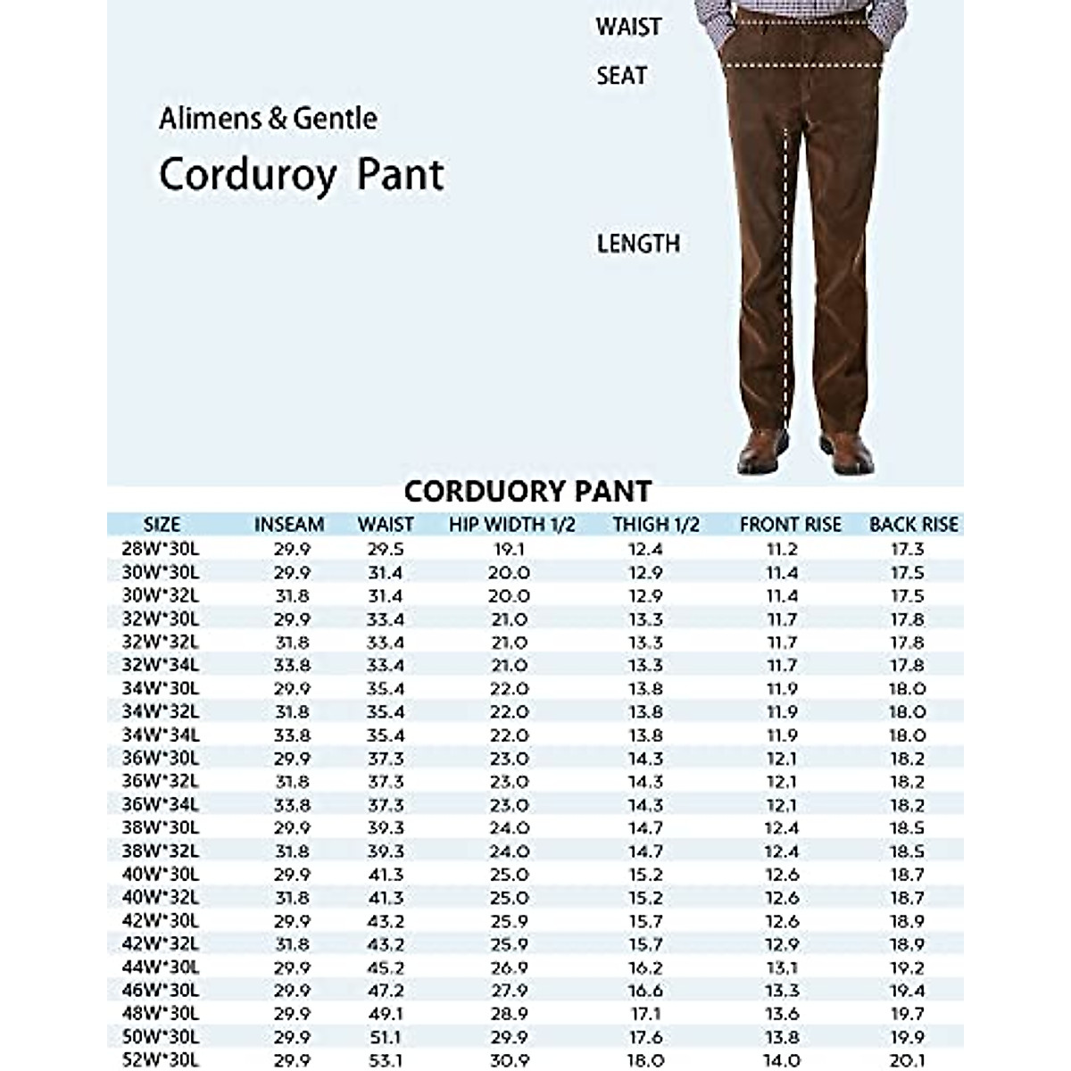Alimens & Gentle Mens Corduroy Trouser Pants with Pockets-Black 02, 36W x 32L