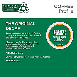Eight O'Clock Cofee Original Decaf, Keurig Single Serve K-Cup Pods, 72 Count (6 Packs of 12)