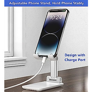 bodbop Cell Phone Stand for Desk Mobile Phone Holder Desktop Cell Phone Bracket Desk Foldable Phone Support Dock Compatible with iPhone Pro Max Plus Android Smartphone Stands Tabletop Holders (White)