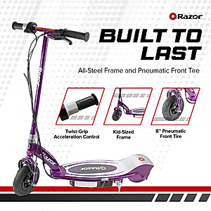 Razor Kids Ride On 24 Volt Motorized Rechargeable Electric Scooter Toy with Brakes and Pneumatic Tires for Kids Ages 8 and Up, Purple