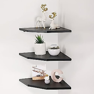 DUICIRX Corner Wall Shelves, Wood Corner Floating Shelves with Cable raceway, Wall Mount Storage Display for TV Accessories, Monitor, Speaker, Cable Box, Game Console (Black, Diamond- 12 Inch)