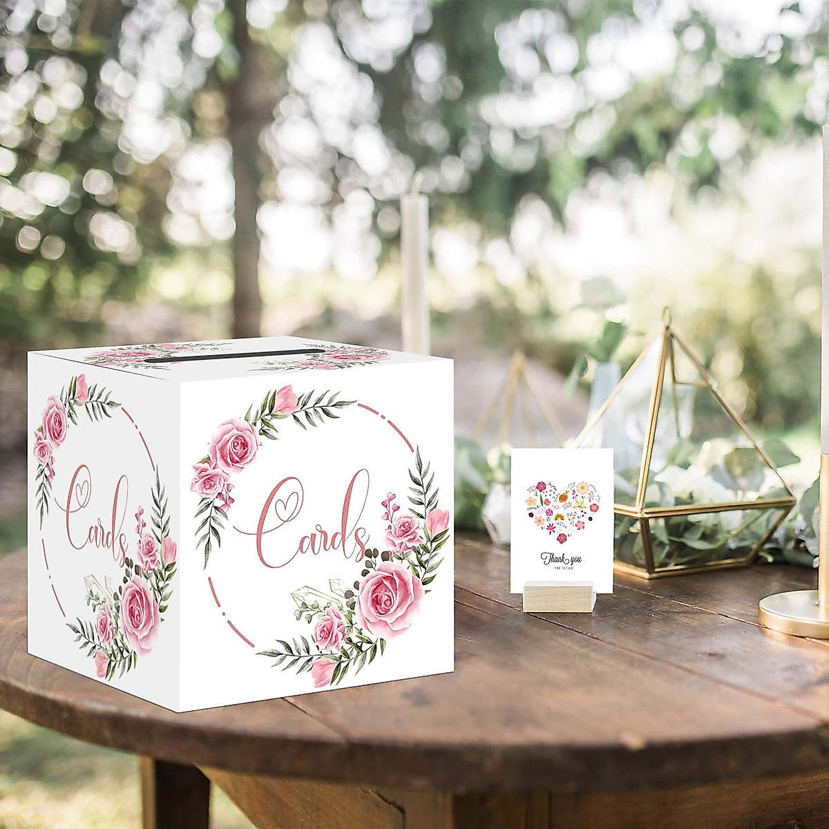 Watercolor Rose Floral Card Box Wedding Card Box Holder Gift Cards Receiving Box for Party Graduation Bridal or Baby Showers, Raffle Ticket Box Money Box for Birthday Retirements Anniversaries