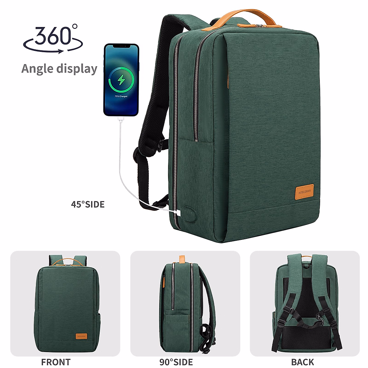NOBLEMAN Backpack for women and man,15.6 Inch everyday Laptop Backpack, Daypack, with USB travel daypack (Dark Green)