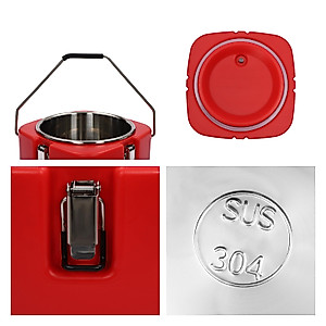 Insulated Soup Carrier,2.5Gal/9.5L/10Qt PE&Stainless Steel Tabletop Food Container,Commercial Leak-Proof Juice Storager,Outdoor Portable Cold/Hot Food Box w/Lid&Handle&Grooves,11.8*11.8*11.4in Red