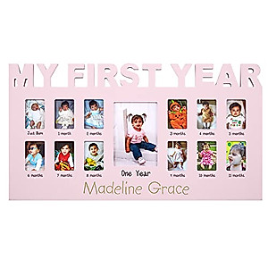 Let's Make Memories Personalized Baby's First 12 Months Photo Frame- New Parents- Newborn- Nursery - Pink
