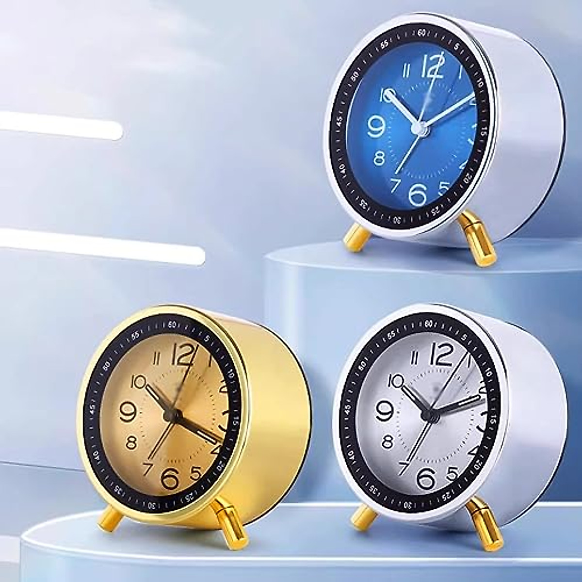 HEGZA Analog Alarm Clock 4" Quiet Non-Ticking Silent Analog Bedside Alarm Clock with Loud Alarm and Nightlight Kids Alarm Clocks (Color : B)