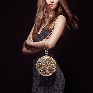 WPKLTMZ Women Evening Bag Round Rhinestone Crystal Clutch Purse Ring Handle Handbag for Wedding Prom Party (Colorful)