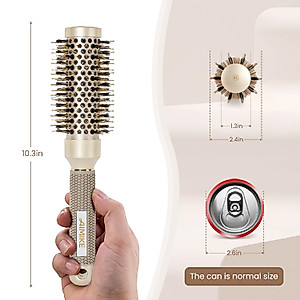 AIMIKE Round Brush, 1.3 Inch Barrel, Nano Thermal Ceramic & Ionic Tech, Boar Bristles, for Blow Drying, Styling, Curling and Shine, Gold + 4 Clips