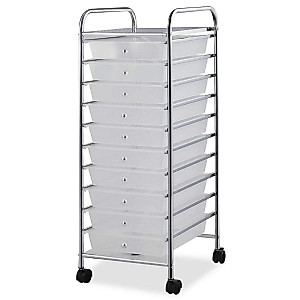 10 Drawer Storage Cart Rolling Cart File Scrapbook Paper Mobile Organizer for School Office (Clear)