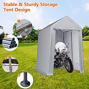 EuKer Ash 12'x12' Heavy Duty Outdoor Storage Shed - Roll-Up Zipper Door, Waterproof Design, Portable Structure, Versatile Use for Motorcycles, Bikes, and Garden Tools, Grey.