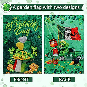St Patricks Day Garden Flag with Lights, Irish Garden Flag Leprechaun Sat in the Irish Green Truck Flags, Shamrock Hat Flag Double Sided Yard Flags for Lawn Garden Outdoor Decorations (12 x 18 Inch)