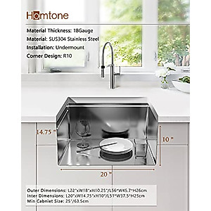Homtone 22x18 Inch Workstation Kitchen Sink Undermount, Stainless Steel 10" Deep Single Bowl Sink, Workstation Sink with Accessories