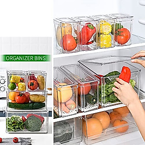 Set Of 7 Clear Fridge Organizer Stackable Refrigerator Organizer Bins with Lids,Pantry Organization and Storage,Apply to Fridge,Fresh Keeper Bin,with Vented Lids & Removable Drain Tray