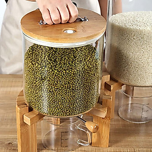 Xuthusman Capacity Airtight Glass Dry Food Storage Container Cereal Rice Dispenser w/Round Bamboo Lids & Cup & Stand (7.5L)