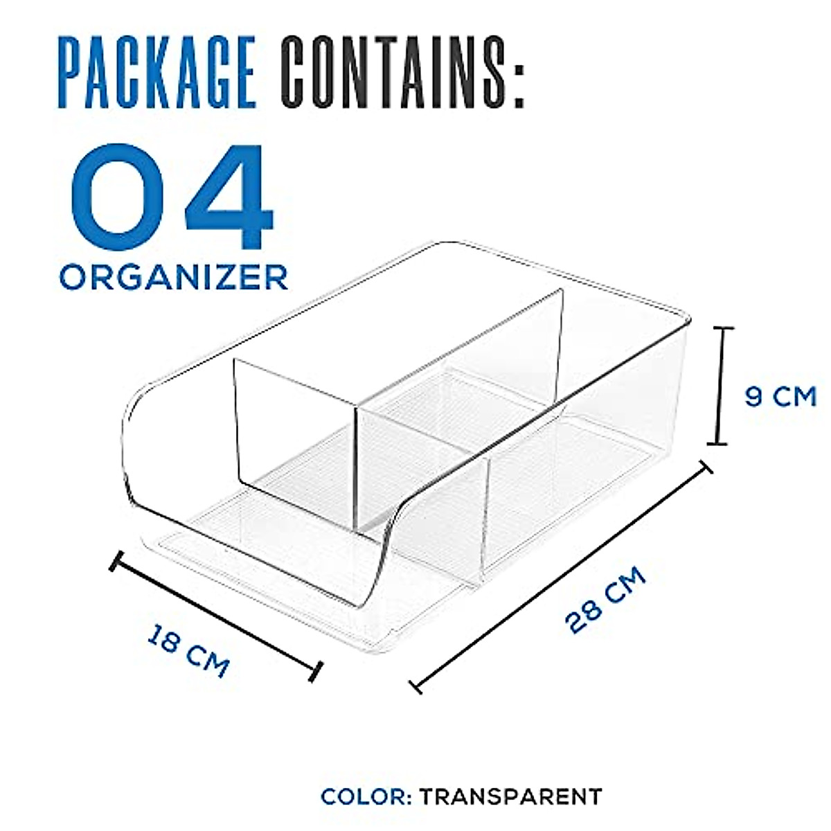 Utopia Home Pack of 04 Fridge and Pantry Organizer Bins for Food Packet, Seasoning Mix, Spices/Sauce Pouches, Snacks - 3 Divided Section Storage for Kitchen, Cabinet, Counter top & Bathroom