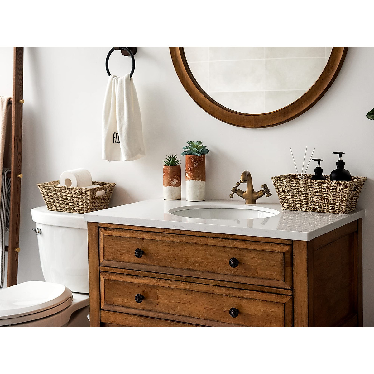 StorageWorks Large Wicker Baskets, Water Hyacinth Baskets for Organizing, Handwoven Storage Baskets with Built-in Handles, 2 Pack