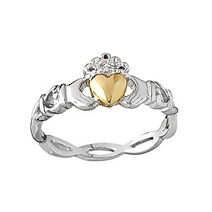 Biddy Murphy, Women's Claddagh Ring, 10K Yellow Gold Heart & 925 Sterling Silver Weave Band, Size 8