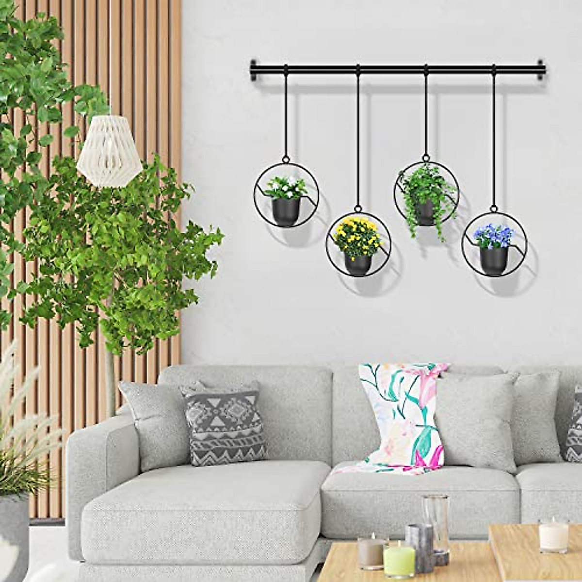 Auledio 4pcs Hanging Planters, Indoor Metal Plant Hanger with Plastic Pots