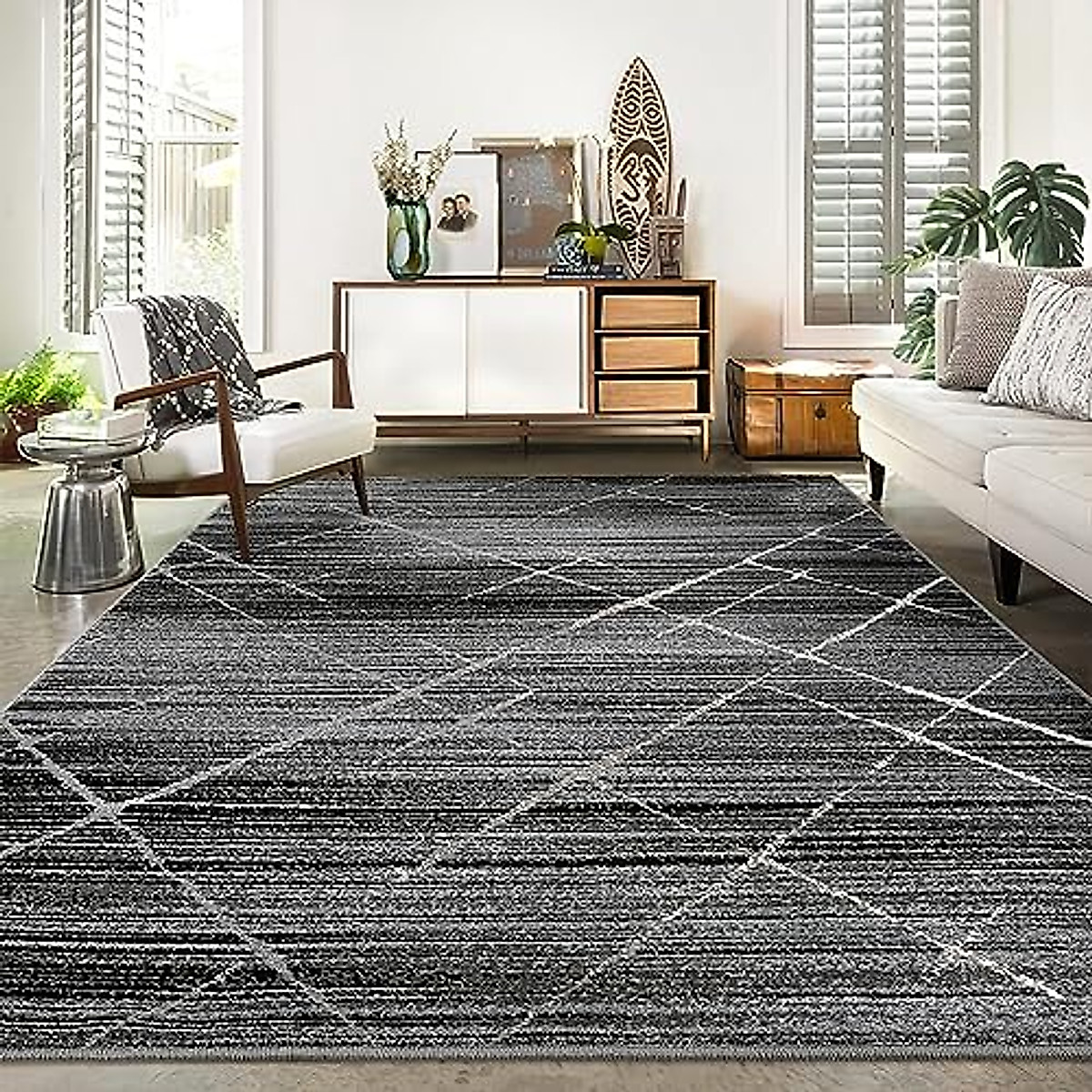 GlowSol 9x12 Area Rugs for Living Room Grey Abstract Rugs Carpet for Bedroom Room with Non-Slip Backing Non-Shedding Stain Resistant, Large Rugs for Dining Room Nursery Home Office