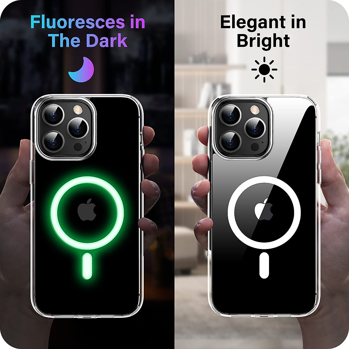 Meifigno Clear Luminous Magnetic Case for iPhone 13 Pro Max case (6.7 inch), [Compatible with MagSafe & Glow in The Dark], Hard PC with Soft Edges Magnetic iPhone 13 Pro Max Case-Luminous Clear