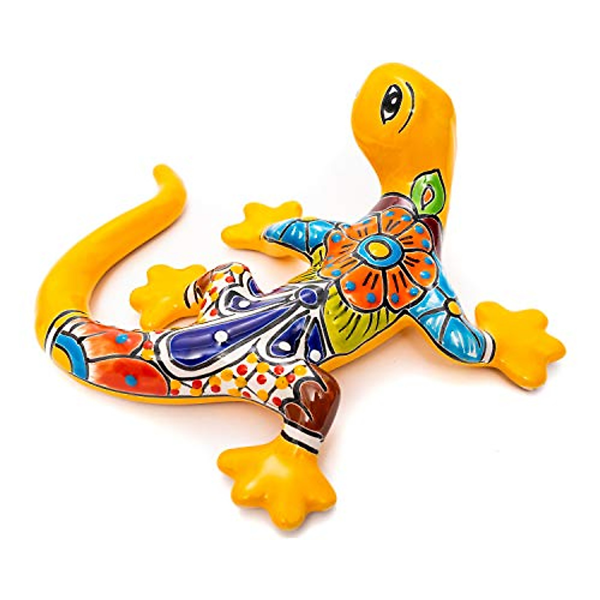 Enchanted Talavera Pottery Hand Painted Mexican Ceramic Garden Creatures Gecko Salamander Frog Butterfly Dragonfly Animals Butterflies Reptiles Wall Décor Art (Medium 10 x 9 Marigold)