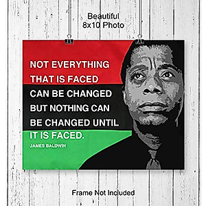 James Baldwin Quote, Black Leaders Inspirational Wall Art Print - 8x10 Civil Rights Home Decor, Classroom Decoration on African American Flag - Gift for Teacher, Black History Month - Unframed Poster